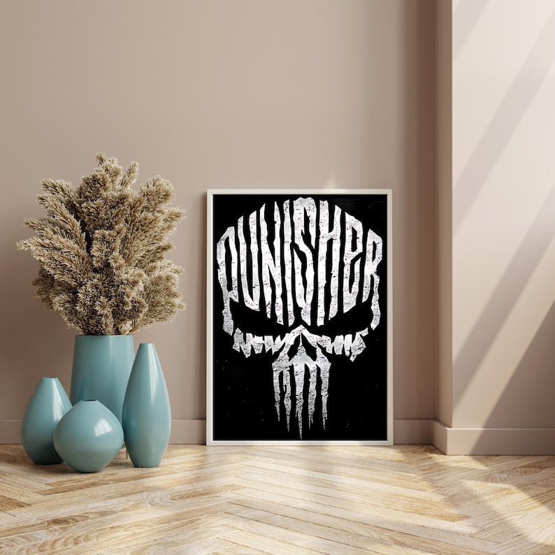 Punisher Wall Art - Dark Hero Poster - Vigilante Decor, Skull Symbol ...