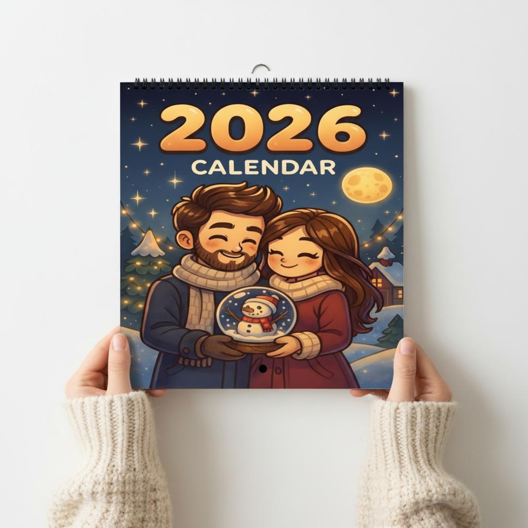 2026 Cute Couple Wall Calendar | Romantic Cartoon Calendar Print | 8 ...