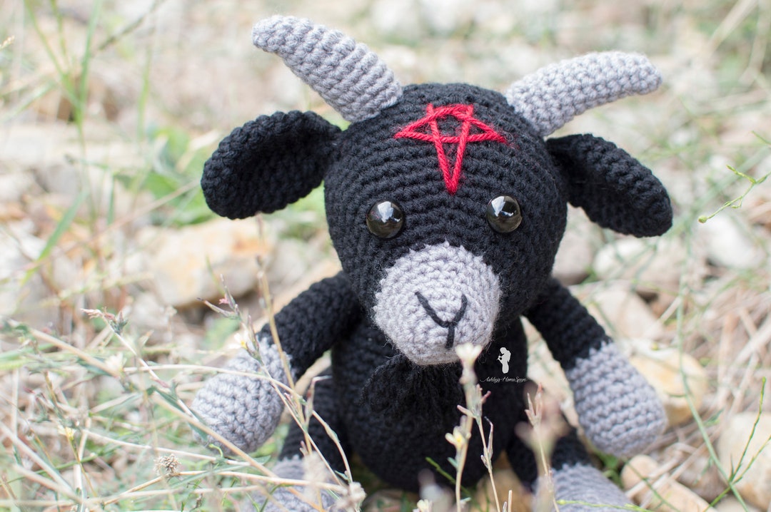 Goat Plush - Stuffed Crochet Animal - Black - Gray - Poseable - Evil ...