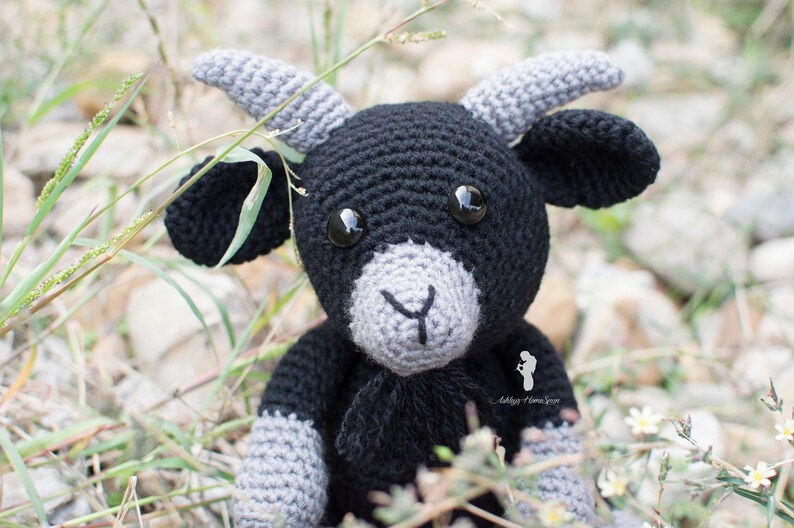 Goat Plush Stuffed Crochet Animal Black Gray Poseable - Etsy