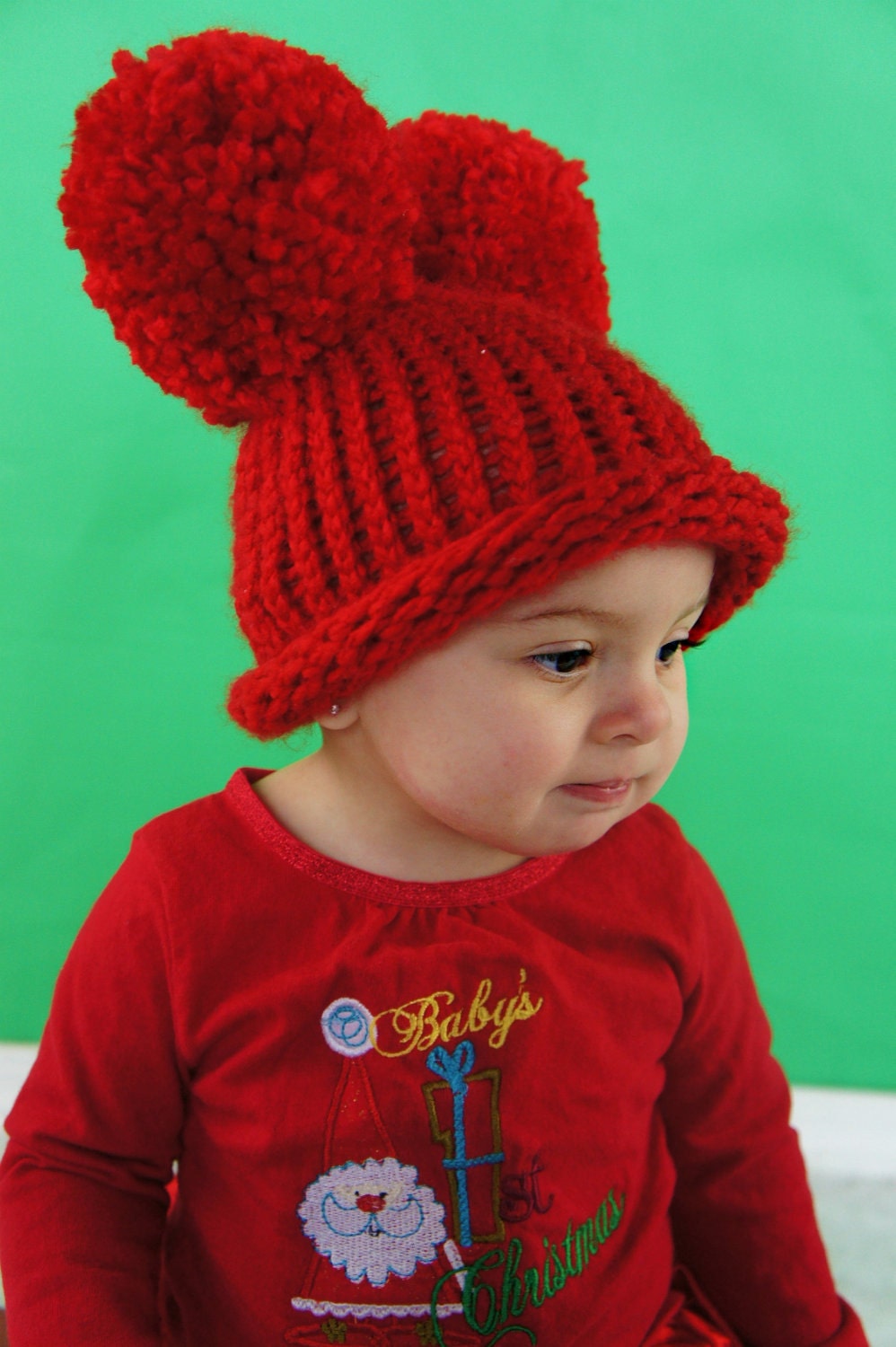 Baby Ear Hat Red Pom Pom Hat Red All Over Knit Hat 6 | Etsy