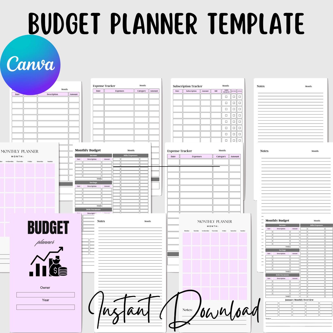 Editable Budget Planner Template: Monthly Finance Tracker, Canva ...