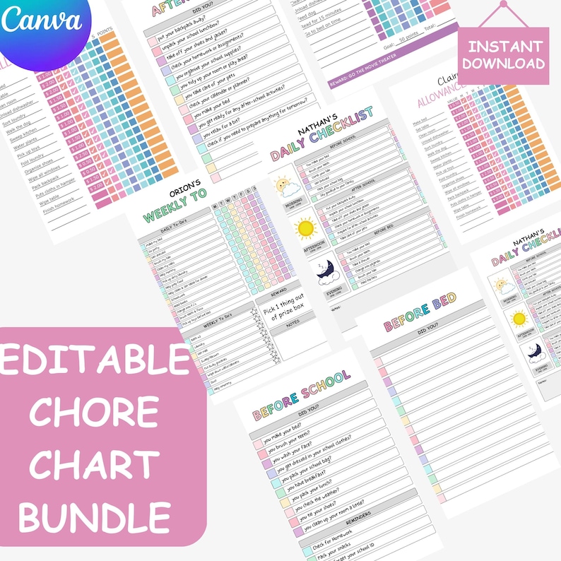 Ultimate Kids Chore Chart Bundle | Editable Canva Responsibility ...