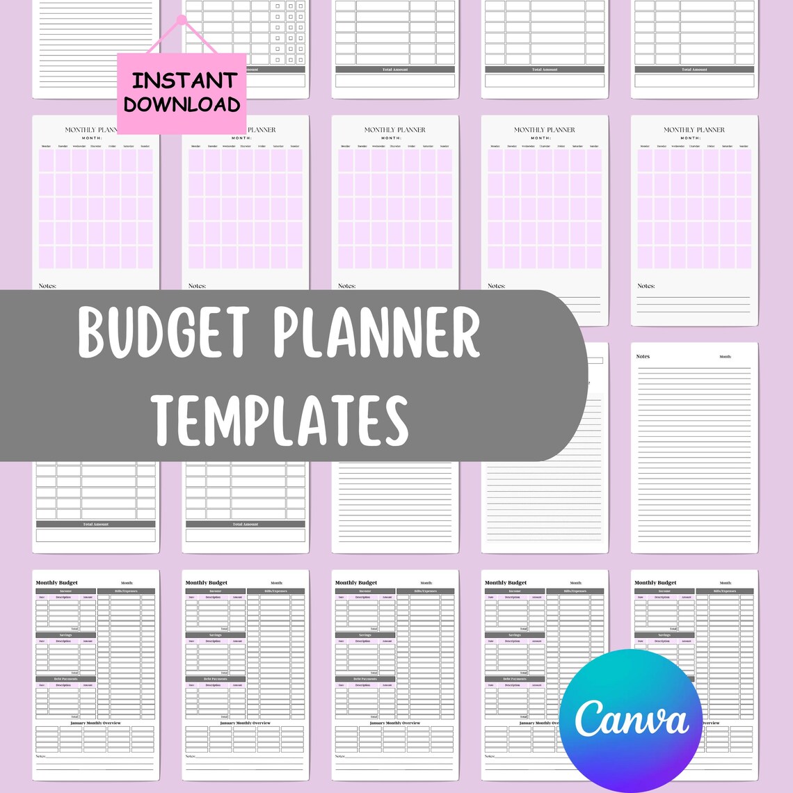 Editable Budget Planner Template: Monthly Finance Tracker, Canva ...