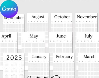 Monthly Calendar| Digital Calendar Printable| Canva Editable Calendar ...