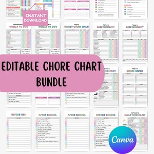 Ultimate Kids Chore Chart Bundle (37 Pages) | Editable Canva Family ...
