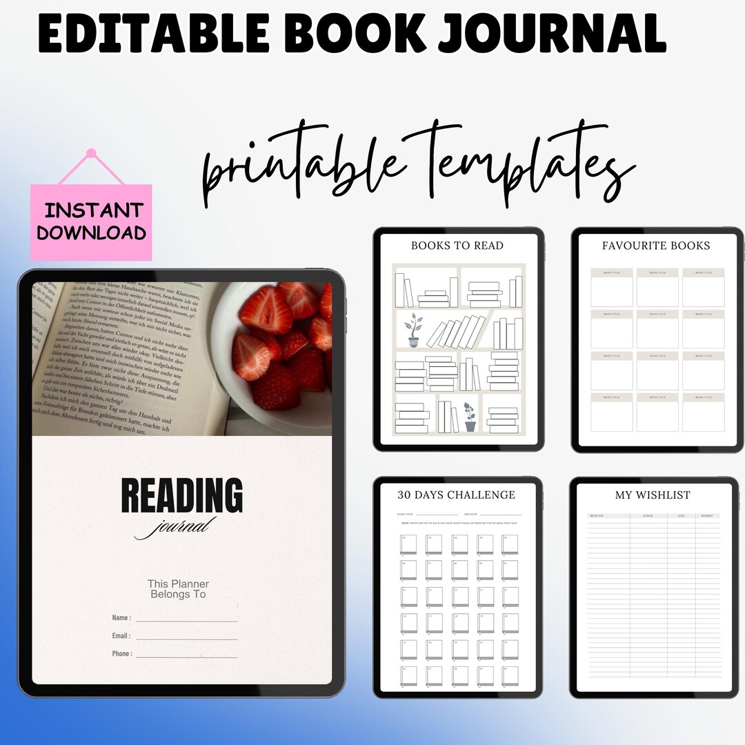 Editable Book Journal Template | Digital Reading Log | Canva Reading ...