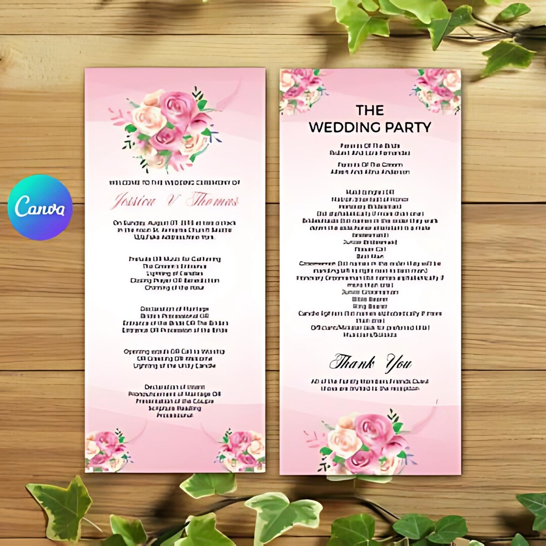 Editable Wedding Ceremony Program Template: DIY Canva Booklet (digital ...