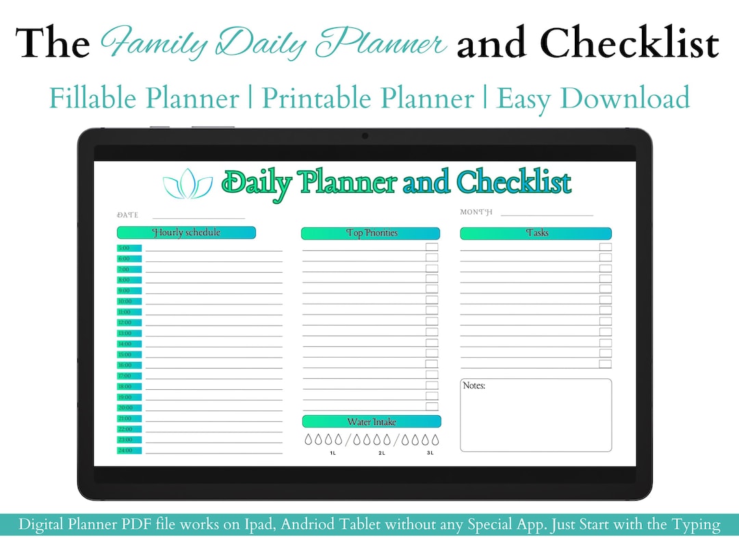 Family Daily Planner: Printable To-do List & Chore Chart (fillable PDF ...