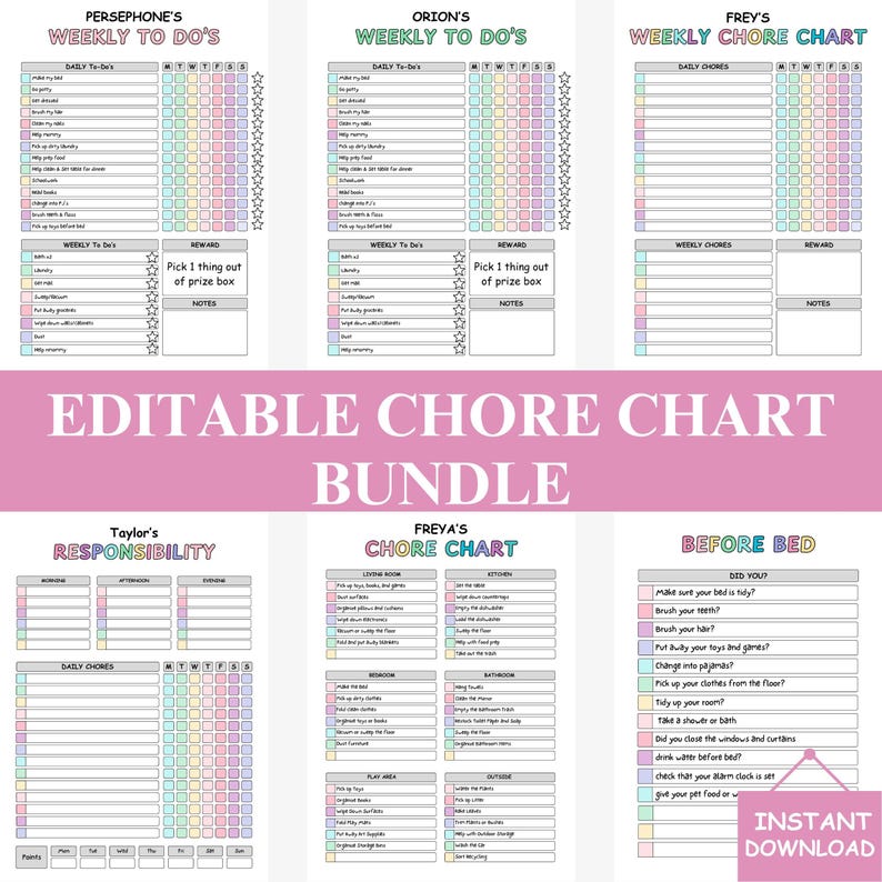 Ultimate Kids Chore Chart Bundle (37 Pages) | Editable Canva Family ...