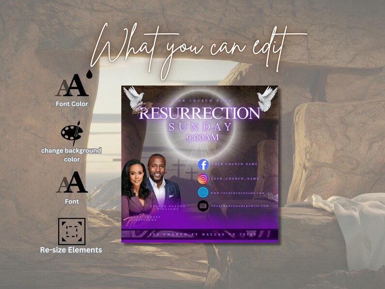 Canva Church Flyer Template - EASTER SUNDAY, Resurrection Service ...