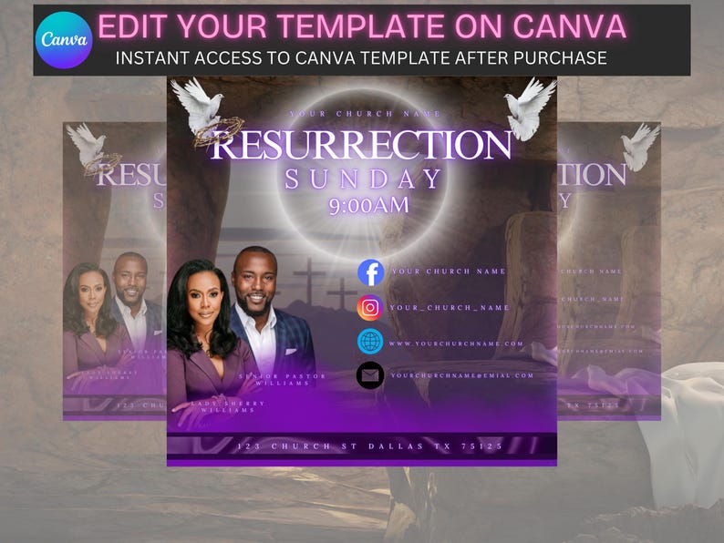Canva Church Flyer Template - EASTER SUNDAY, Resurrection Service ...