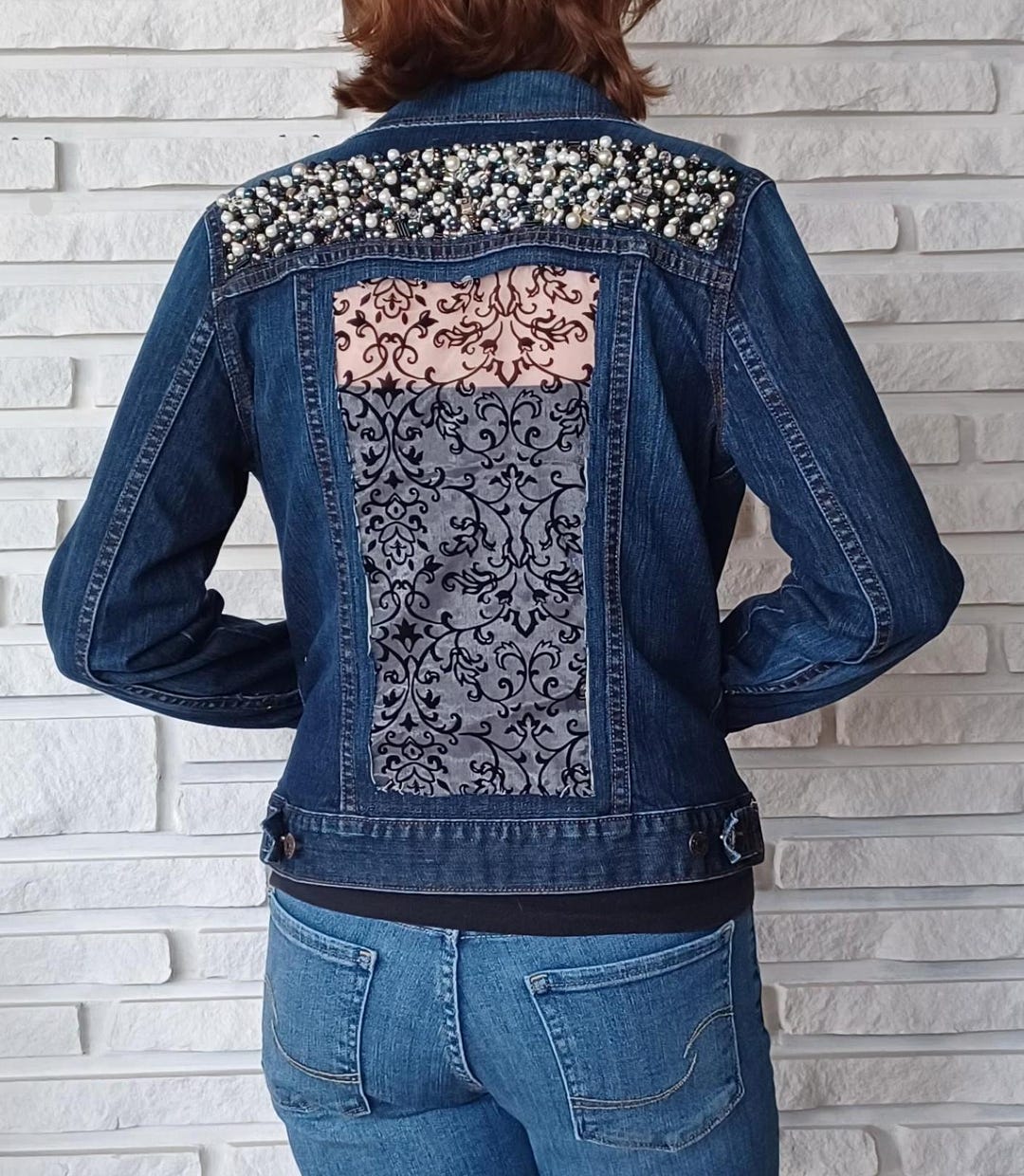 Denim Jacket Beaded Jacket Altered Denim Jacket W Sheer Lace Cutout ...
