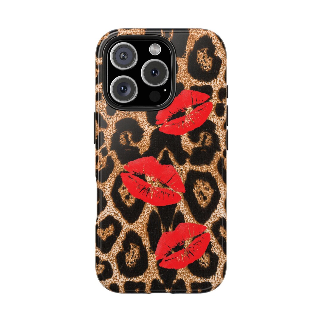 Leopard Print and Red Lips Phone Case, Bold,trendy iPhone Cover, Fierce ...
