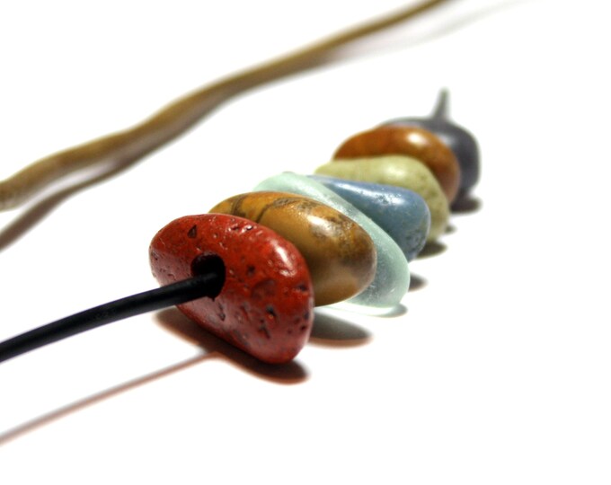 Eight Pre Drilled River Rock Spacers Beads for Jewelry Making Blue Slag ...