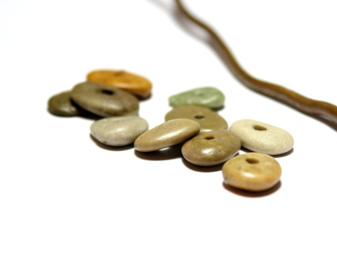 Ten Center Drilled Beach Stones Sea Glass Slag for Jewelry Making Minty ...