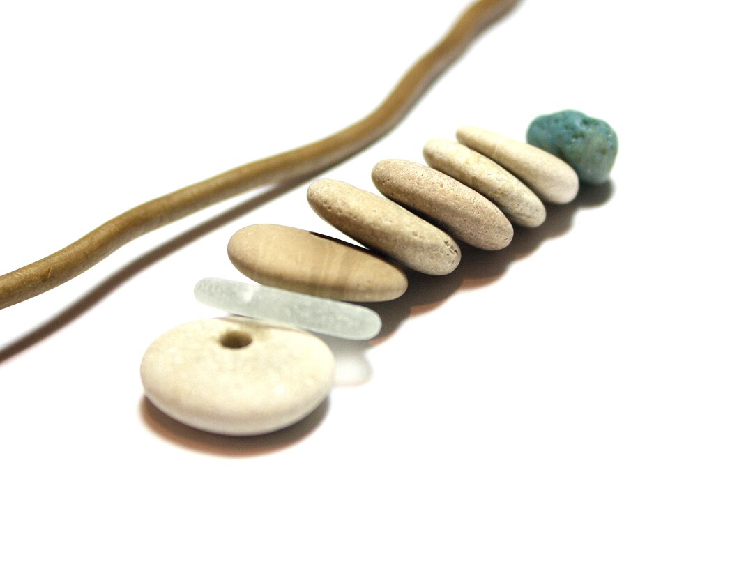 Eight Center Drilled Stones Blue Sea Slag Glass for Jewelry Making Mint ...