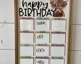 Highland Cow Whiteboard Happy Birthday Classroom Wood Sign - Etsy