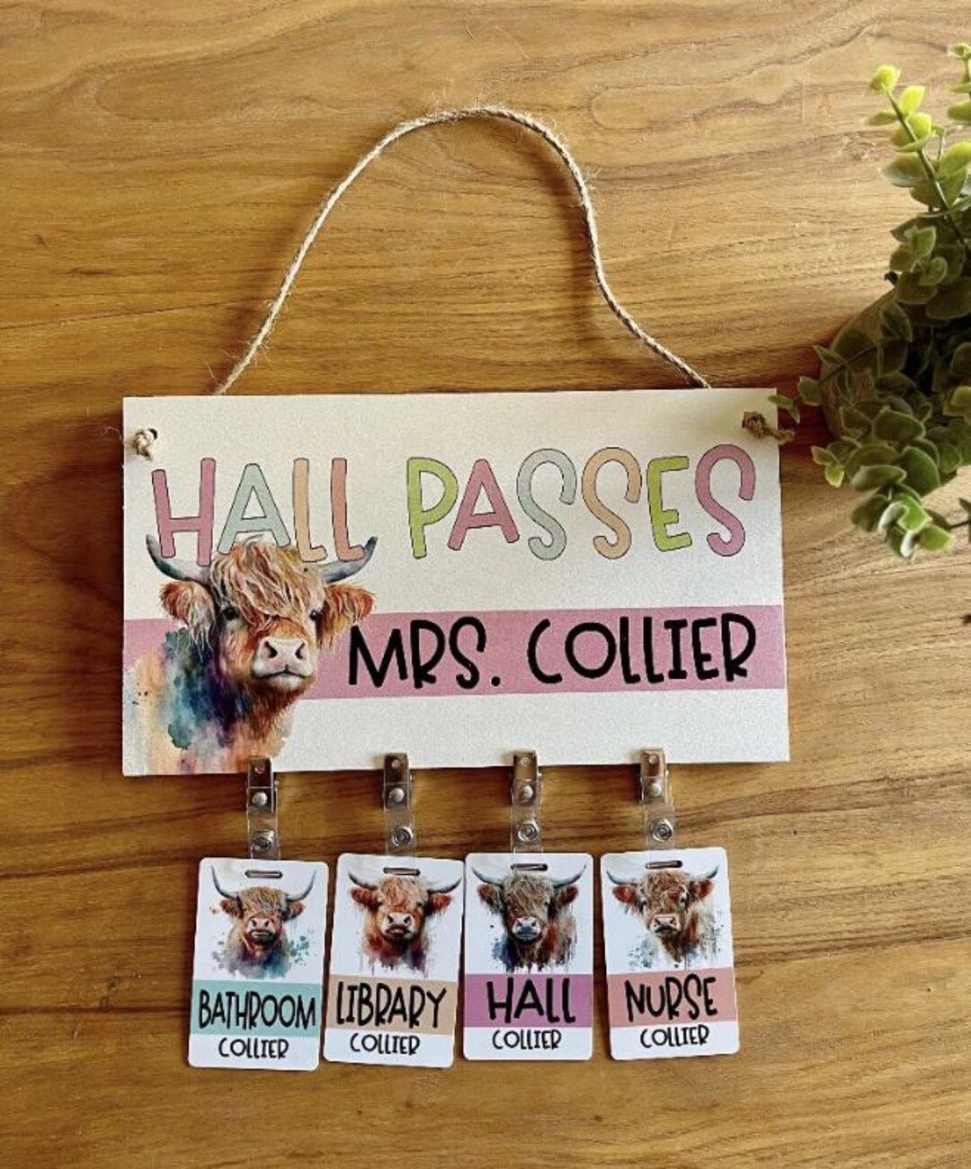 Custom Teacher Name Highland Cow Acrylic Classroom Hall Passes Set - Etsy