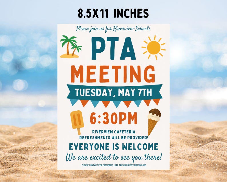 Editable June PTO PTA Meeting Flyer Printable, End of School Meeting ...