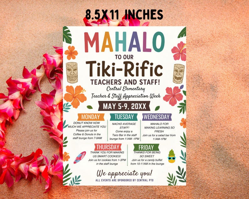 Editable Hawaiian Luau Theme Teacher & Staff Appreciation Theme ...