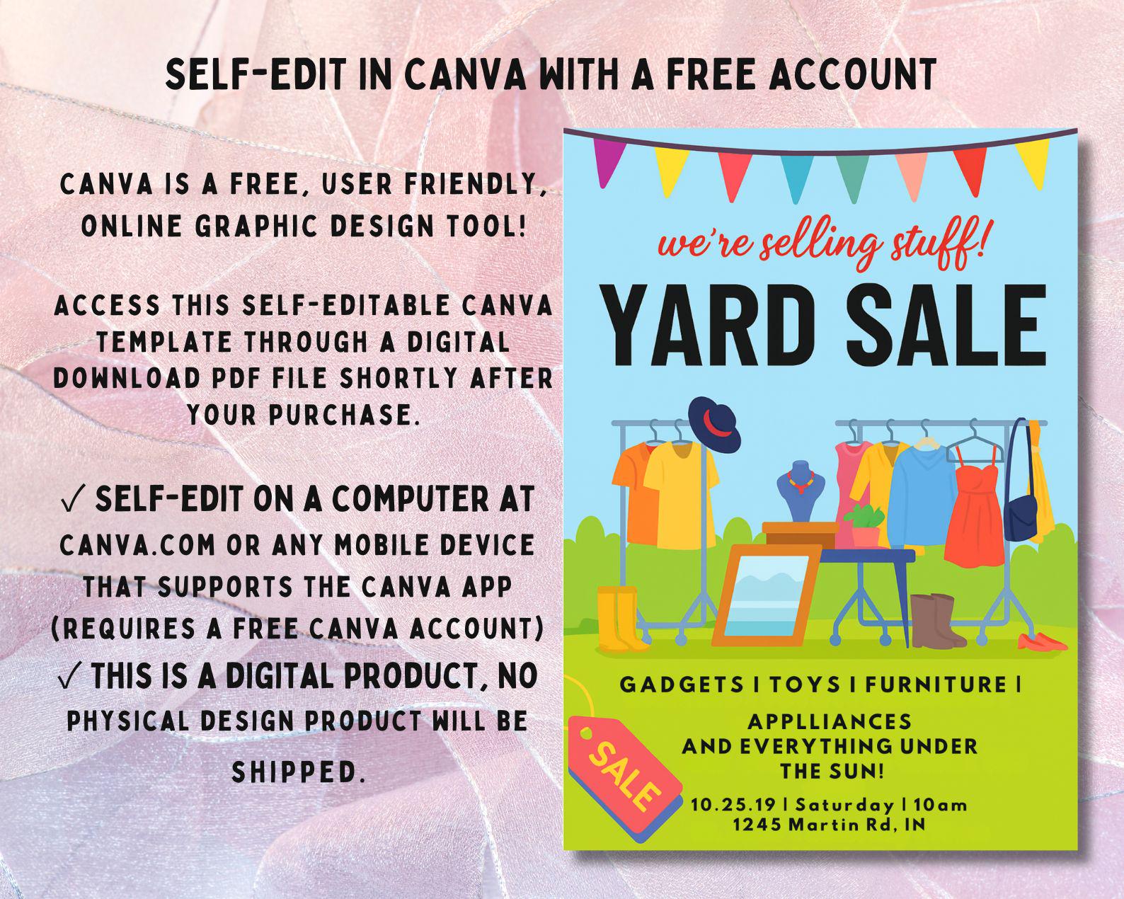 Editable Yard Sale Flyer Template | Canva Design for Community Events ...