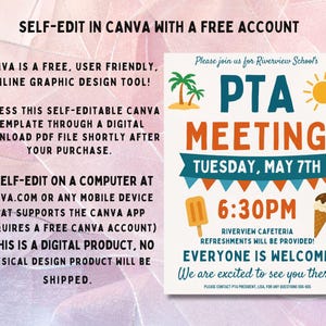 Editable June PTO PTA Meeting Flyer Printable, End of School Meeting ...