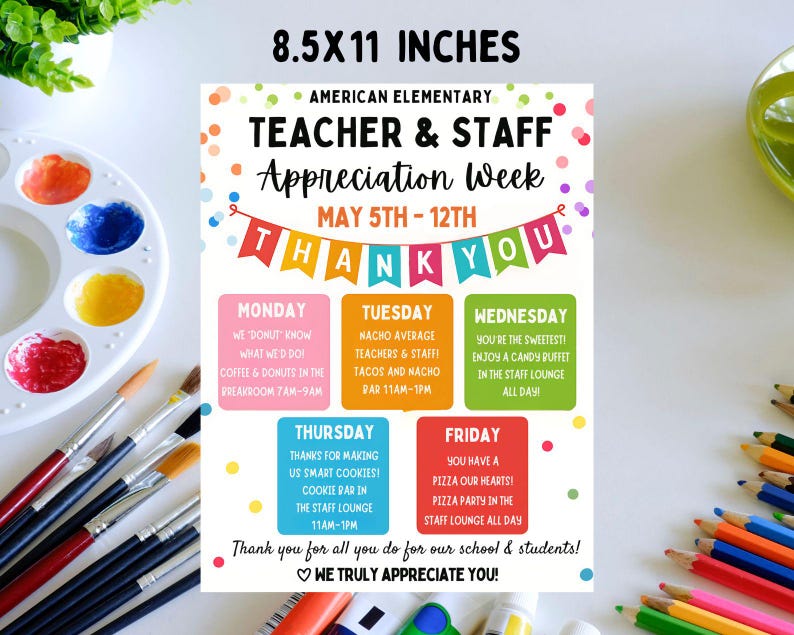 Editable Teacher Appreciation Week Itinerary Flyer (digital Download ...