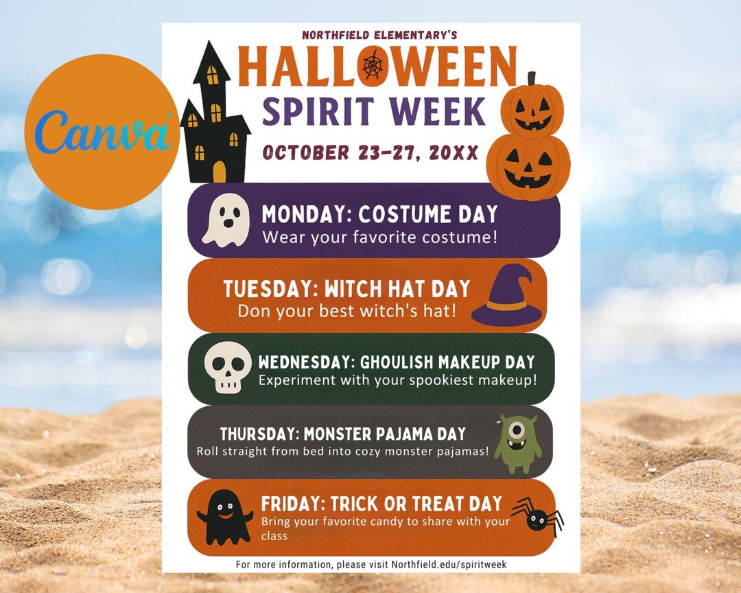 Editable Halloween Spirit Week Flyer Template: Canva School Event ...