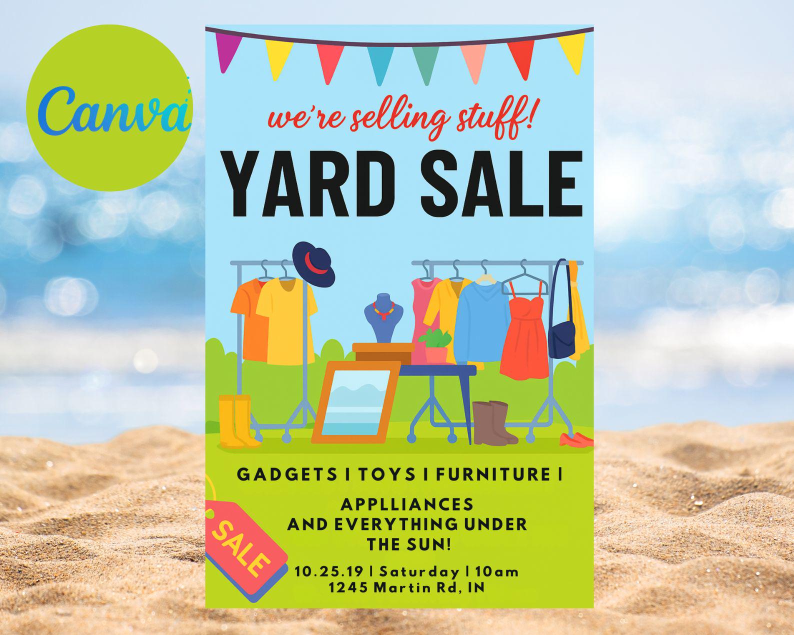 Editable Yard Sale Flyer Template | Canva Design for Community Events ...