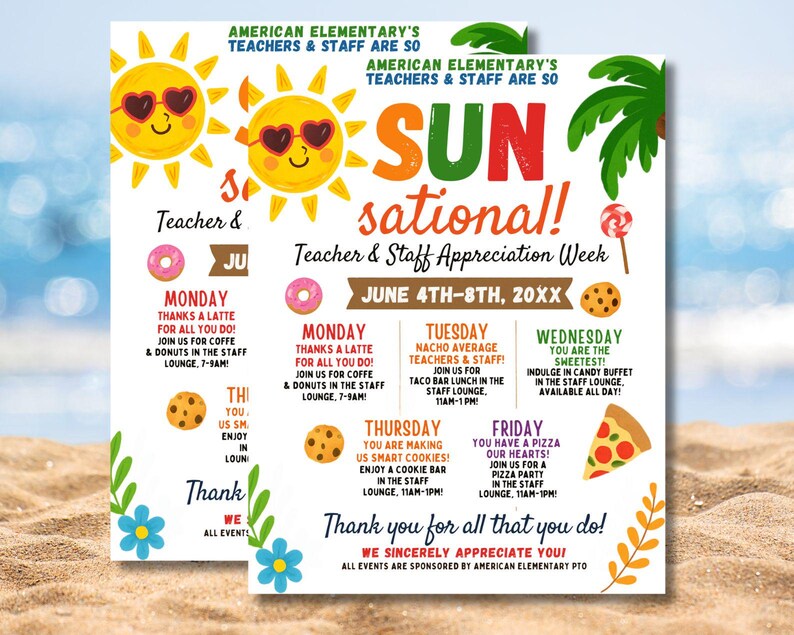 Editable Beach Theme Teacher & Staff Appreciation Sunsational Itinerary ...