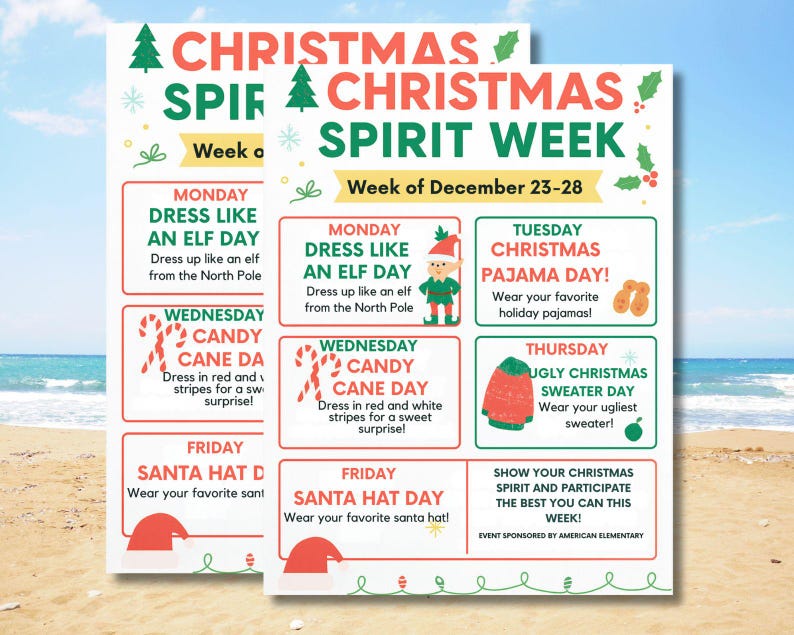 Editable Christmas Spirit Week Itinerary: School Holiday Planner (CANVA ...