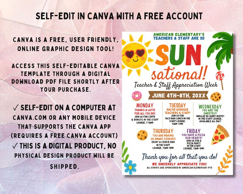 Editable Beach Theme Teacher & Staff Appreciation Sunsational Itinerary ...