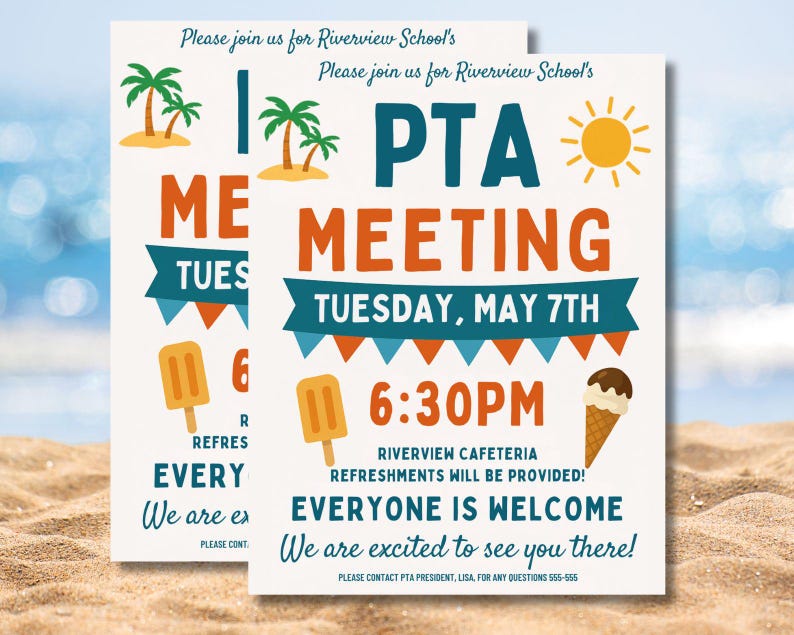 Editable June PTO PTA Meeting Flyer Printable, End of School Meeting ...