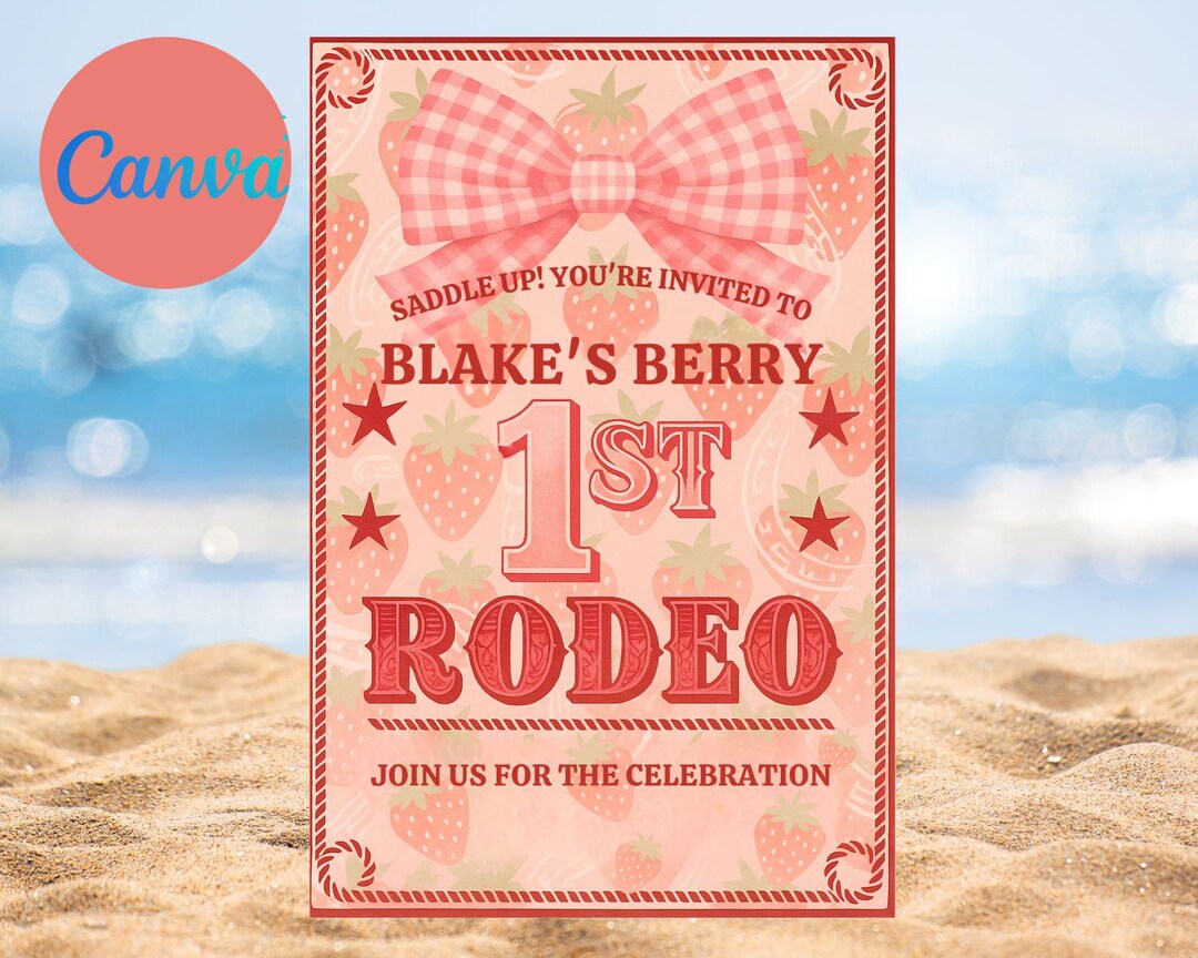 Berry First Rodeo Birthday Invitation – Editable Cowgirl 1st Birthday ...