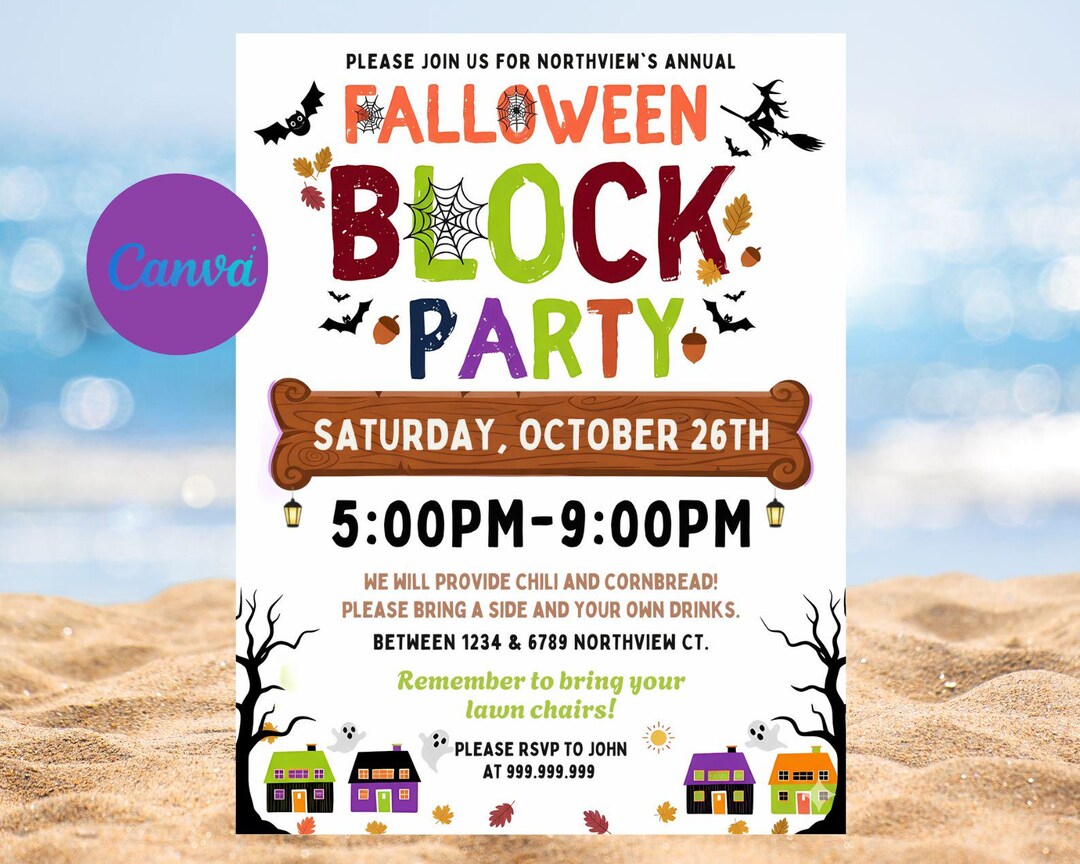 Editable Falloween Block Party Flyer: Autumn Neighborhood Event (canva ...