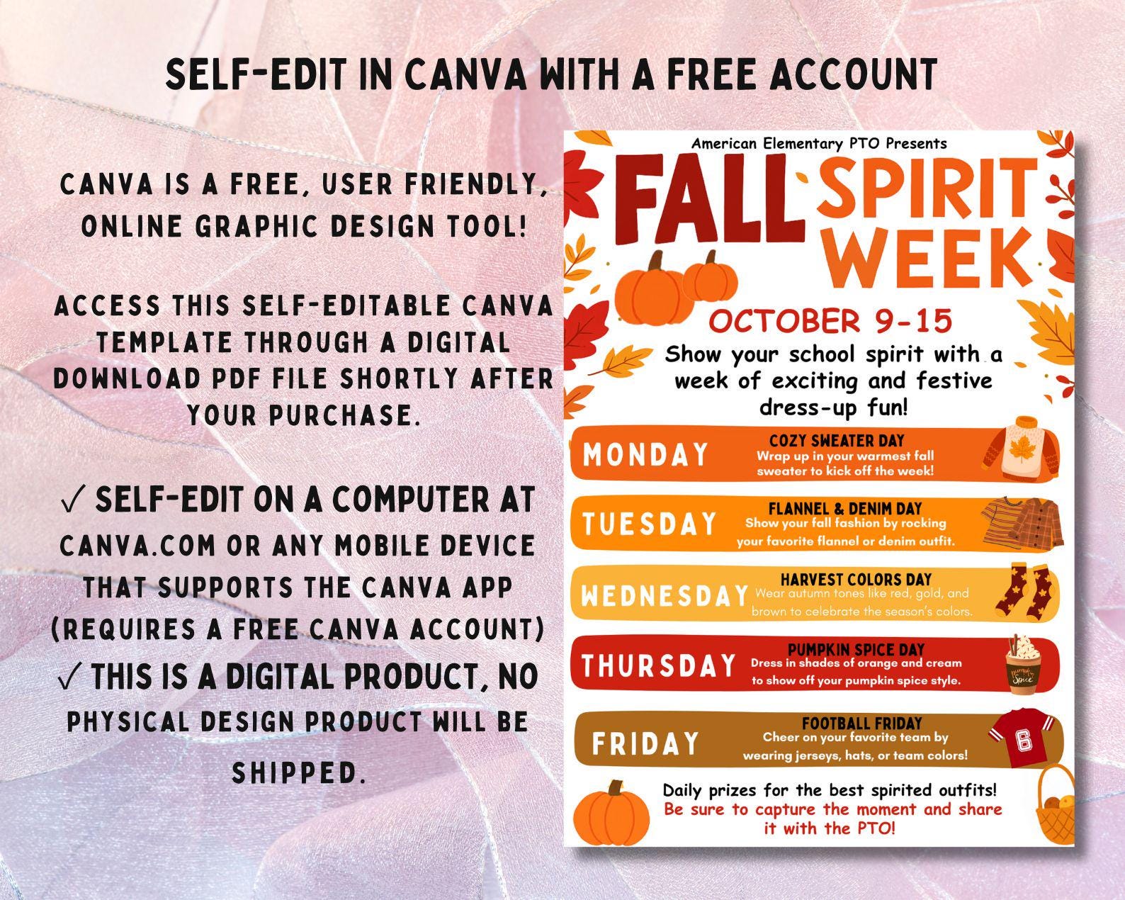 Editable Fall Spirit Week Flyer Template: School Event Schedule ...