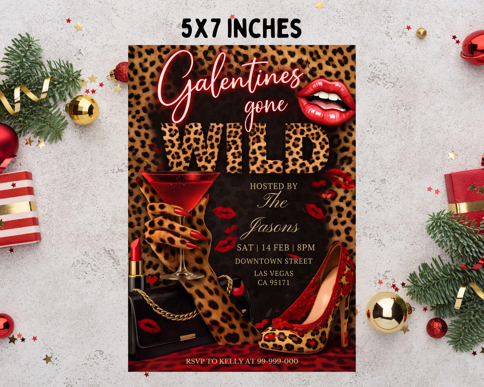 Cheetah Galentines Day Party Invitation, Gold & Red Galentines Gone ...