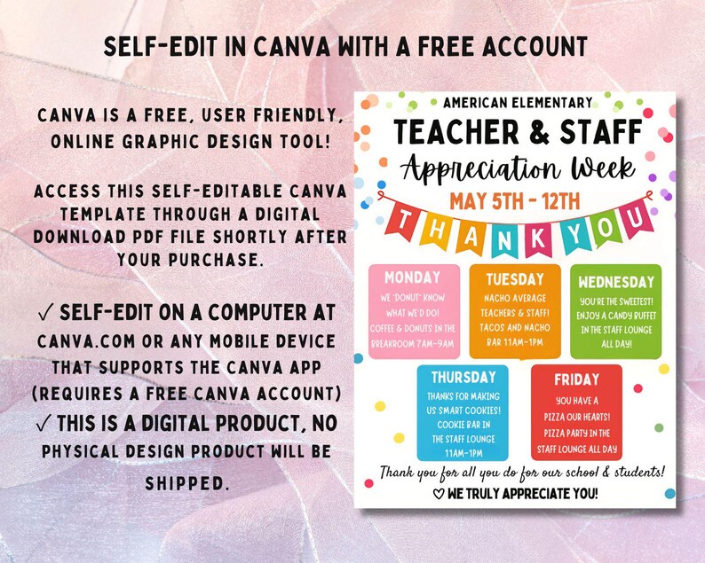 Editable Teacher Appreciation Week Itinerary Flyer (digital Download ...