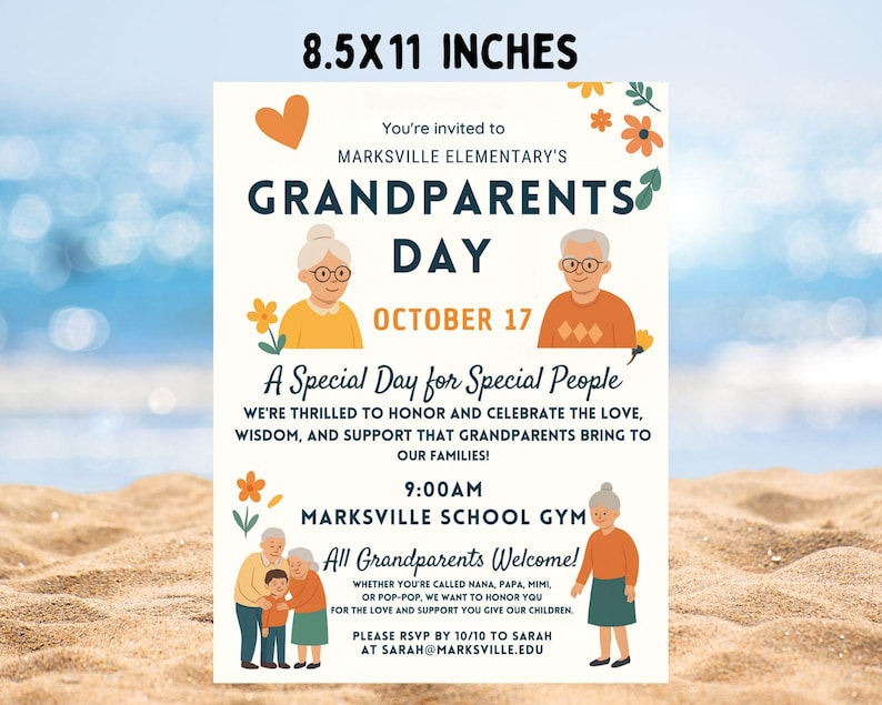 Editable Grandparents Day Flyer Template: Canva School Event Invitation ...