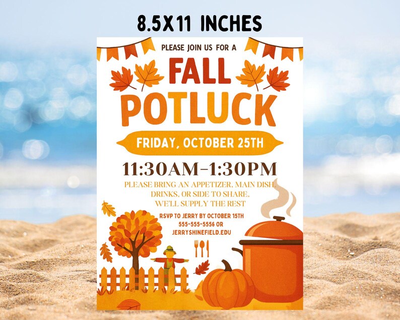 Editable Fall Potluck Flyer Template, Autumn Luncheon Invite Printable ...