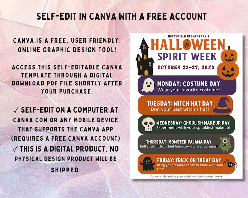 Editable Halloween Spirit Week Flyer Template: Canva School Event ...