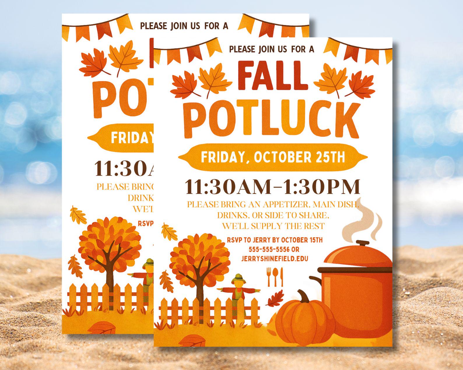 Editable Fall Potluck Flyer Template, Autumn Luncheon Invite Printable ...