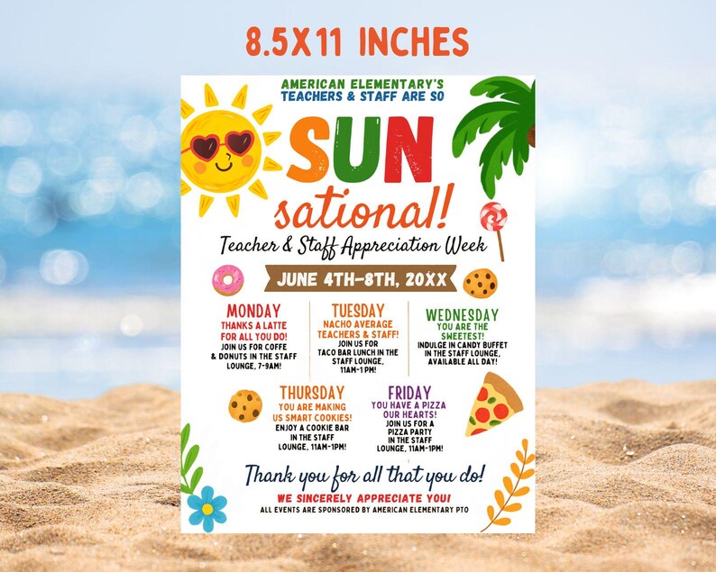 Editable Beach Theme Teacher & Staff Appreciation Sunsational Itinerary ...