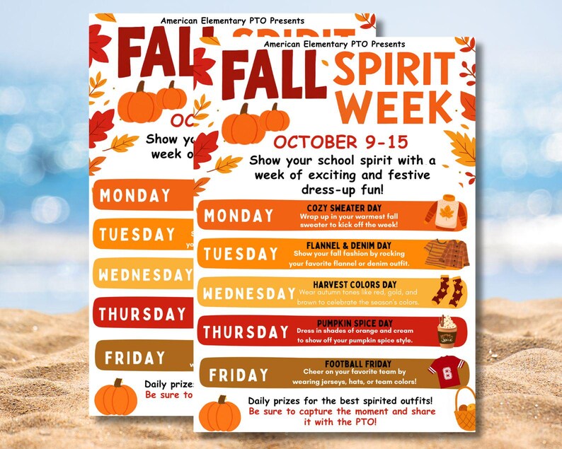 Editable Fall Spirit Week Flyer Template: School Event Schedule ...