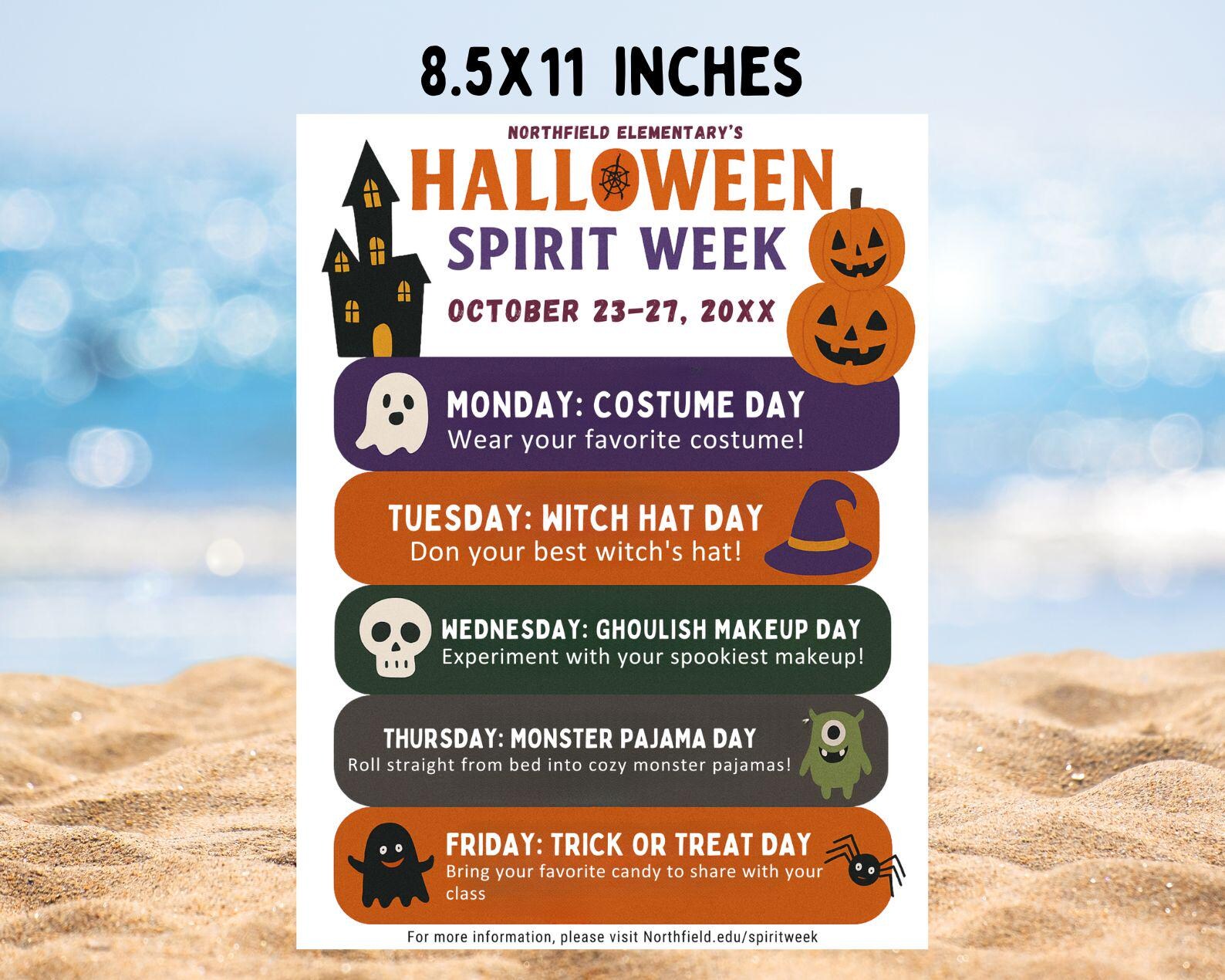 Editable Halloween Spirit Week Flyer Template: Canva School Event ...