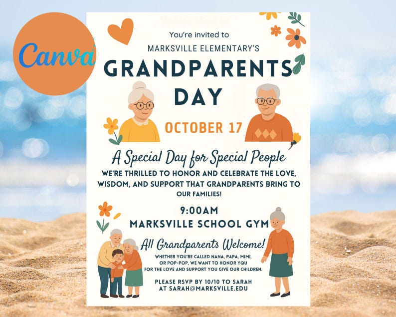 Editable Grandparents Day Flyer Template: Canva School Event Invitation ...