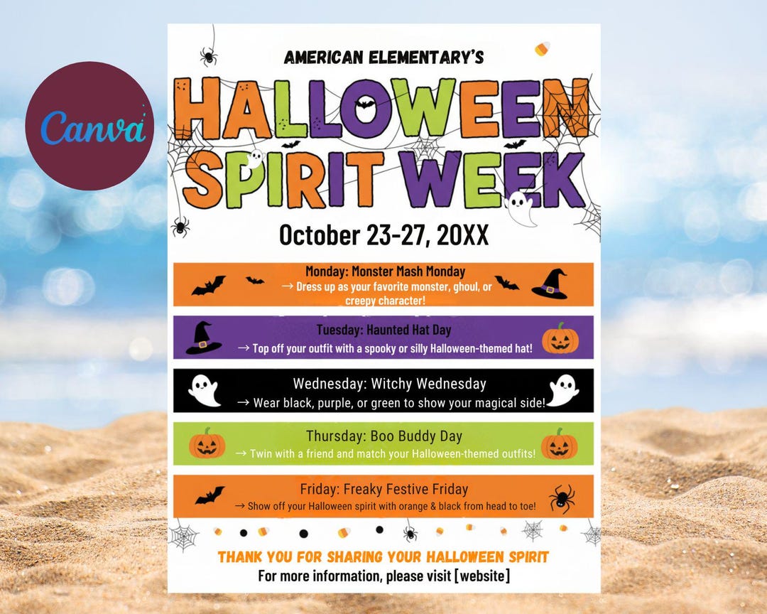 Editable Halloween Spirit Week Flyer Canva Template: School Spirit ...