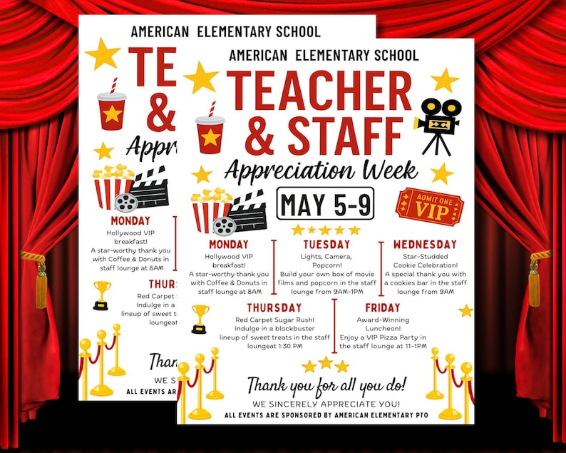 Editable Teacher Appreciation Week Itinerary Poster Teachers & Staff ...