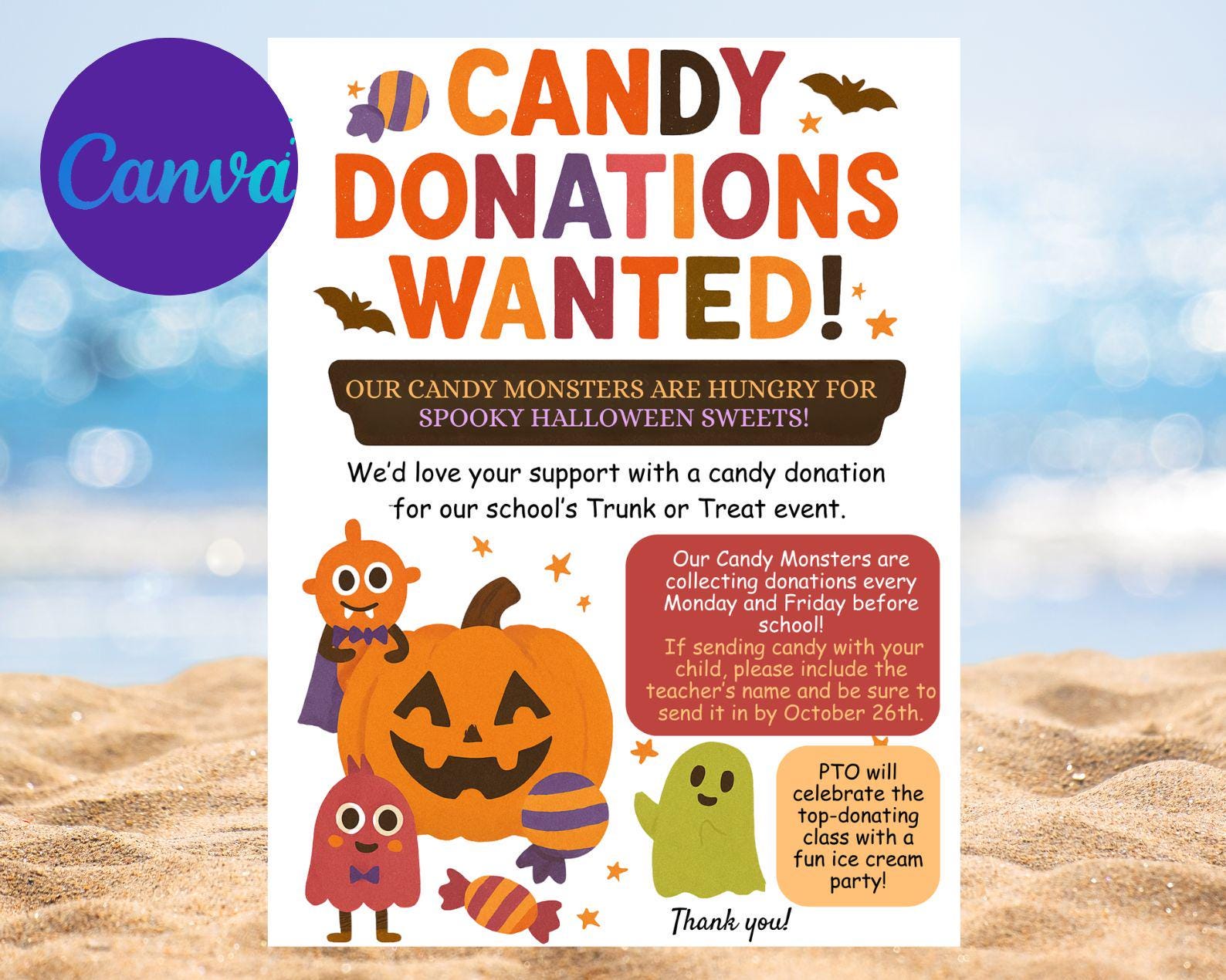 Editable Candy Donation Flyer Template for Trunk or Treat Halloween ...